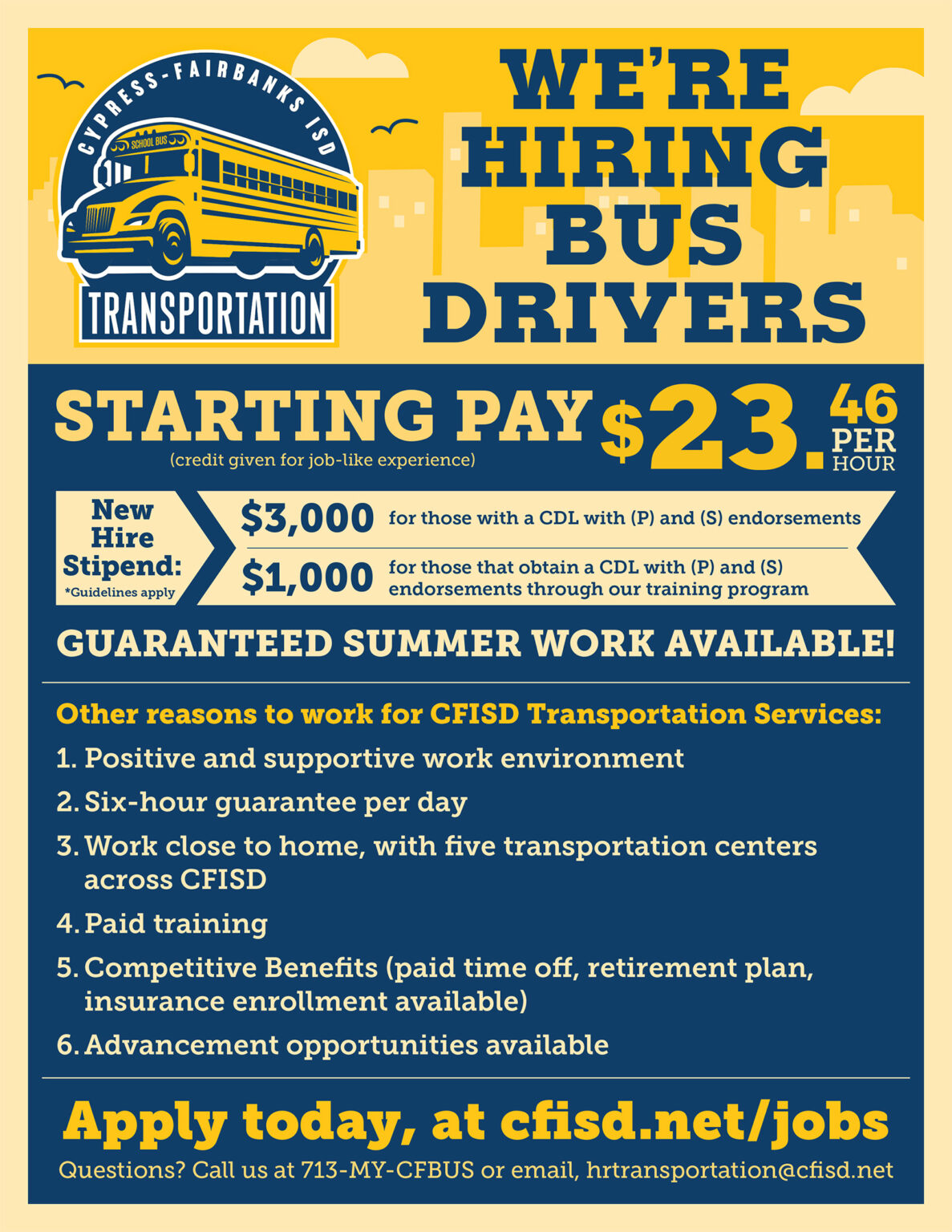 CFISD hiring bus drivers, boosts pay for 25-26 school year - Hello Cypress
